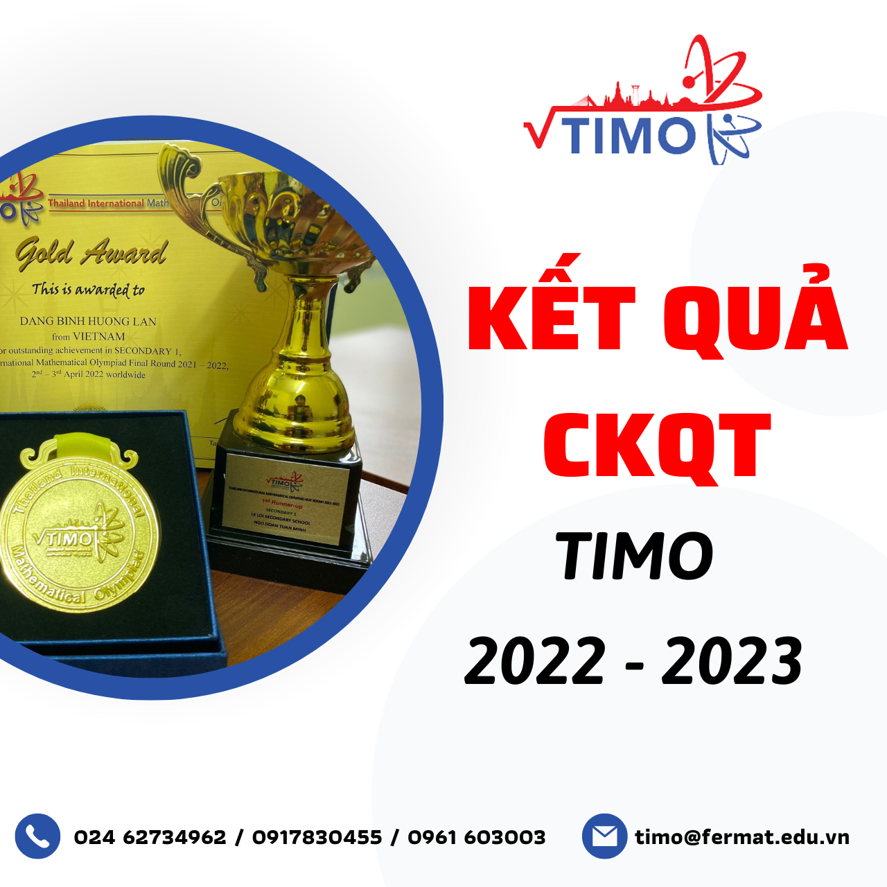 [TIMO] Thông báo kết quả Vòng Chung kết quốc tế Kỳ thi Olympic Toán học quốc tế TIMO 2022-2023 ...